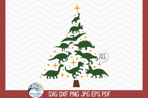 Dinosaur Christmas Tree SVG – Wispy Willow Designs