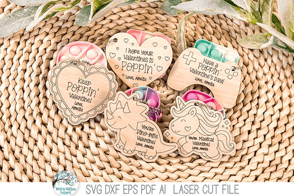 Valentine's Day Pop It Keychain Tags for Kids - SVG File for Laser Cut ...