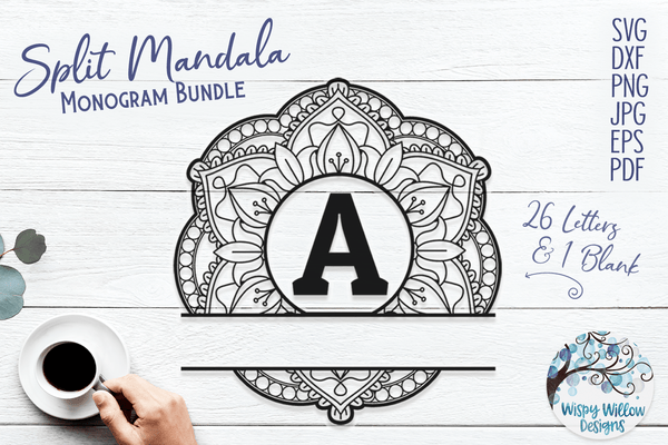 Split Mandala Monogram SVG Bundle – Wispy Willow Designs