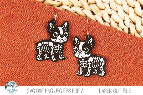 Boston Terrier Dog Skeleton Halloween Earring SVG File for Laser ...