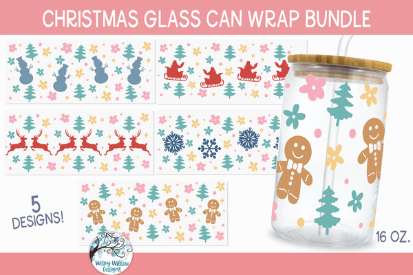 Christmas Can Wrap Template SVG Bundle | 16 OZ. Glass Beer Can Wraps ...