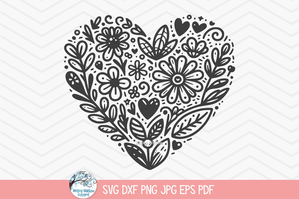 Flower Heart SVG | Florals in Heart Shape PNG – Wispy Willow Designs