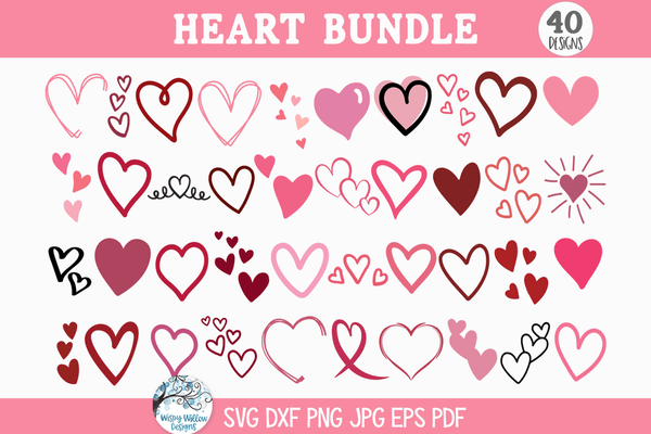 Heart Bundle SVG | Hand Drawn Valentine Hearts – Wispy Willow Designs