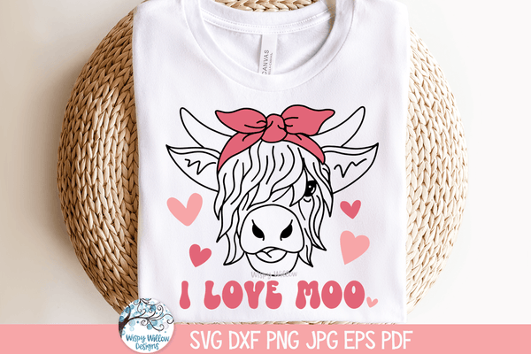 I Love Moo SVG | Valentine's Day Highland Cow – Wispy Willow Designs