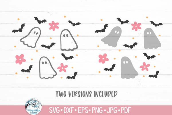 Retro Ghost Pattern SVG | Ghosts and Bats with Flowers Graphics – Wispy ...