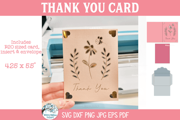 Thank You Card SVG | Floral Heart Cardstock Insert Card – Wispy Willow ...