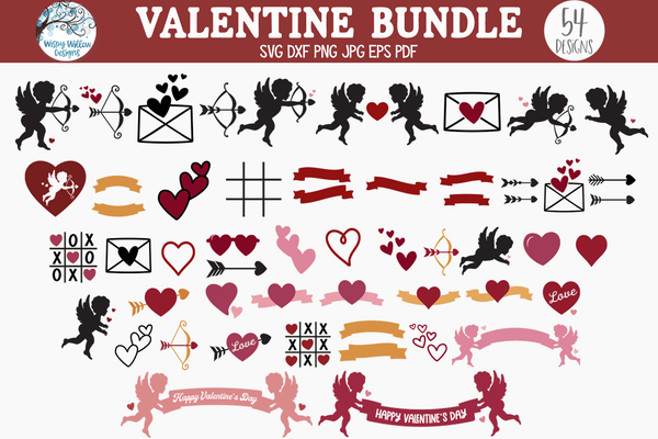 Valentine Bundle SVG | Love Banners, Hearts, Arrows Collections – Wispy ...