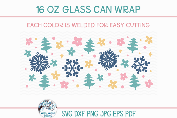 Winter Snowflake Cup Template SVG | 16 OZ. Glass Can Wrap – Wispy ...