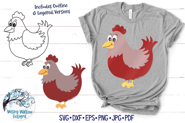 Chicken SVG | Outline and Layered Chicken SVG – Wispy Willow Designs