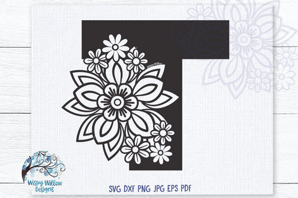 Floral Letter T SVG – Wispy Willow Designs