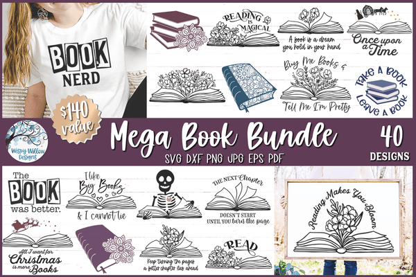 Mega Book SVG Bundle | 40 Designs for Reading Lovers – Wispy Willow Designs
