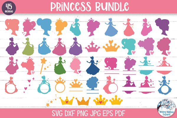 Princess SVG Bundle | 45 Designs for Girls – Wispy Willow Designs